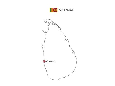 Hand Draw Thin Black Line Vector Of Sri Lanka Map With Capital City