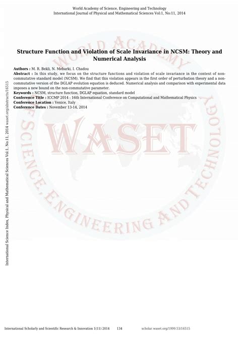pdf structure function and violation of scale invariance in ncsm theory and numerical analysis