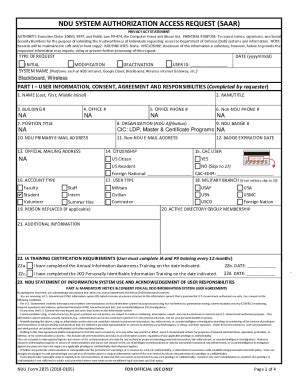 Fillable Online Fillable Online Ndu System Authorization Access Request