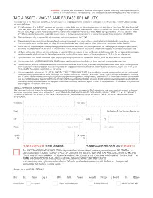 Fillable Online Tag Airsoft Waiver And Release Of Liability Evike