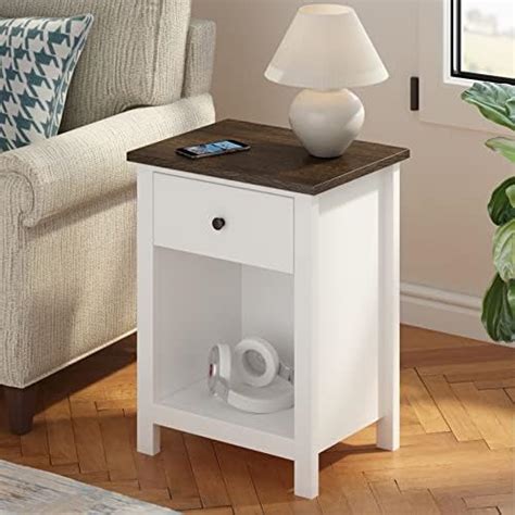 Choochoo Farmhouse End Table With Drawer White Bedside Table With