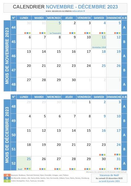 Vacances de Noël 2023 Calendrier scolaire 2023 2024 Zones