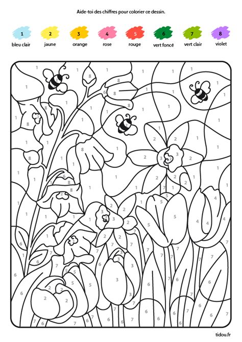 Coloriage Magique Des Abeilles Et Des Fleurs Tidou Fr