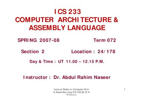 pdf ics 233 computer architecture and assembly language slides pdf · a single cycle processor