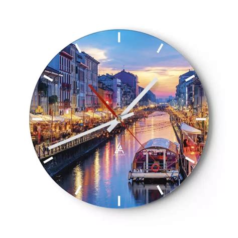 HORLOGE MURALE EN Verre 30x30cm Silencieuse Canal Grande Soir Wall