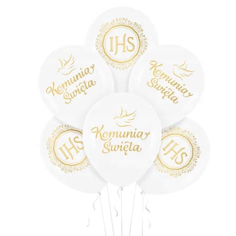 Balony Komunijne KOMUNIA IHS dekoracje balonowe na Komunię 6 sztuk