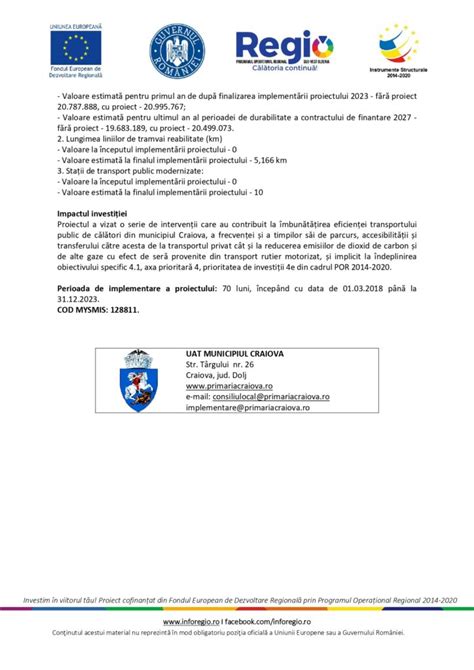COMUNICAT DE PRESĂ Finalizare proiect Modernizarea căii de tramvai
