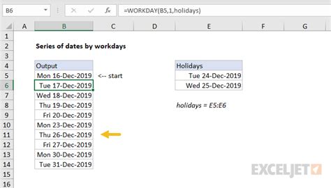 series of dates by workdays excel formula exceljet