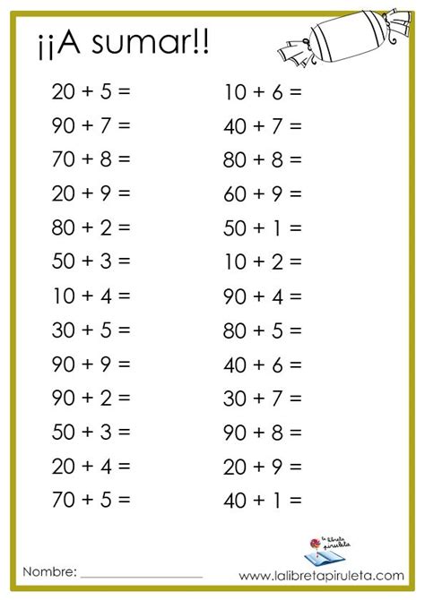 Sumas con decenas exactas fichas imprimir primaria matemáticas