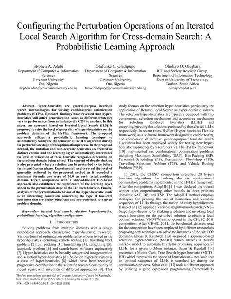 pdf configuring the perturbation operations of an iterated local search algorithm for cross