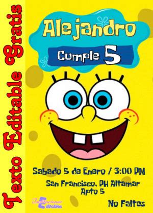 Invitación de Bob Esponja 02 Gratis Invitaciones Editables 2023