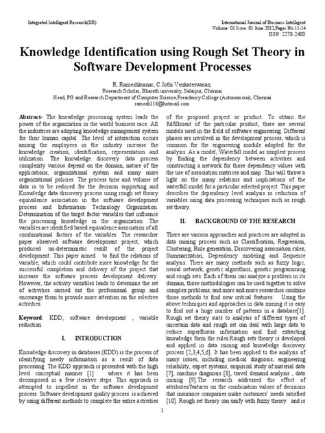 knowledge identification using rough set theory in software development processes pdf data