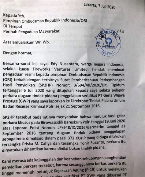 Detail Contoh Surat Pengaduan Masyarakat Ke Kejaksaan Koleksi Nomer 21