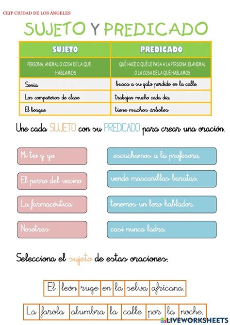 Ejercicio online de Sujeto y predicado para 1º Sujeto y predicado