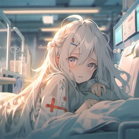Chica De Anime Acostada En Una Cama De Hospital Con Un Monitor En Su