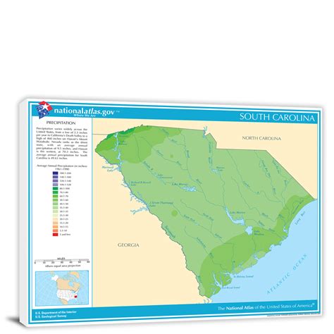 South Carolina Annual Precipitation Map 2022 Canvas Wrap