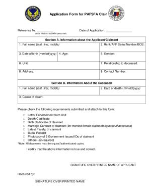 Application Form For Pafsfa Claims Philippine Air Force Fill And