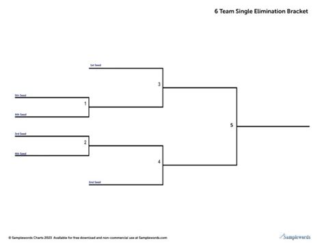 Free Printable 6 Team Tournament Brackets Single Or Double Elimination