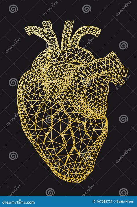 Gold Human Heart With Geometric Pattern Vector Stock Vector