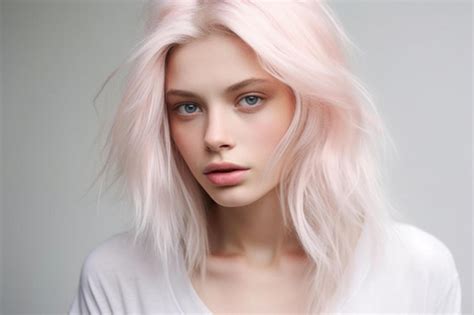 Premium AI Image A Woman With Pink Hair And A White Shirt