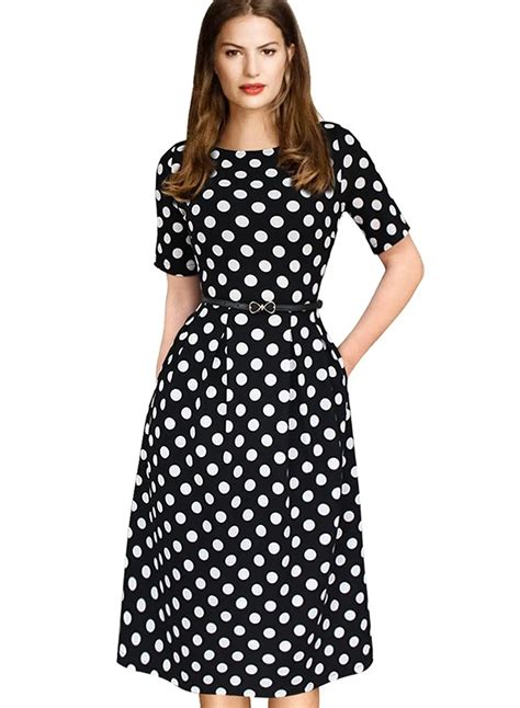 Customized Womens Vintage Spring Summer Polka Dot Wear To Work Casual A Line Dress