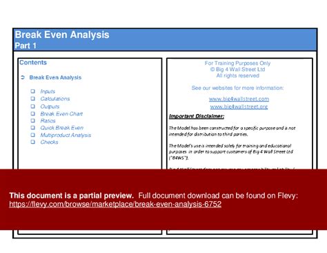 Excel Template Break Even Analysis Excel Template XLSX Flevy