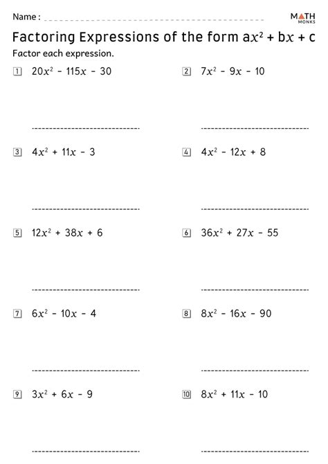 Factoring Worksheets Math Monks