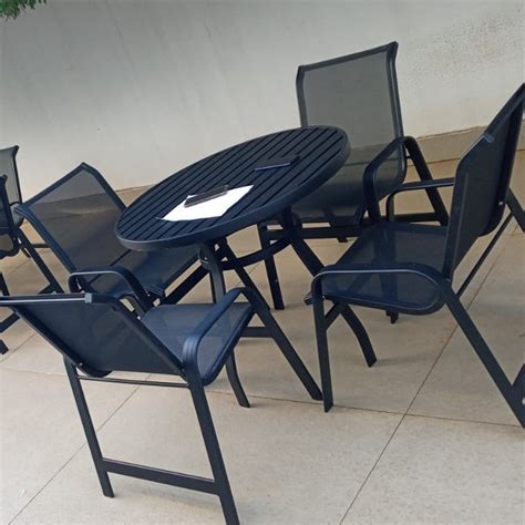 Jogo De Mesa Ripada Alumínio 4 Cadeiras Tela Sling Piscina Trama