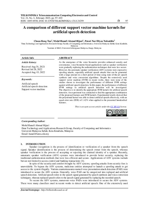 pdf a comparison of different support vector machine kernels for artificial speech detection