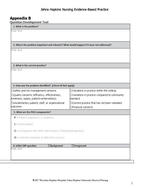 form appendix b question development tool pdf evidence based practice nursing