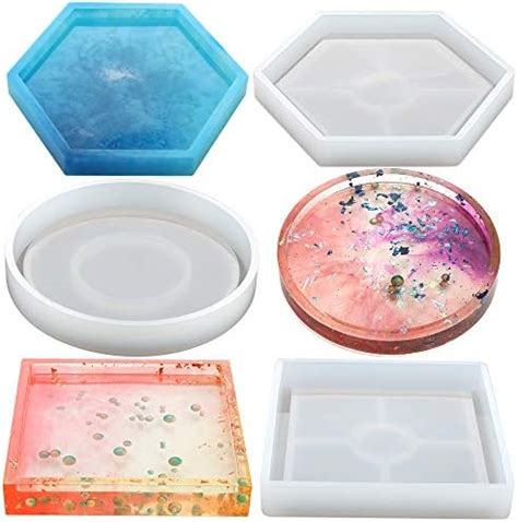 Midnadiy 8 Pcs Thickened Resin Coaster Molds Large Round Square