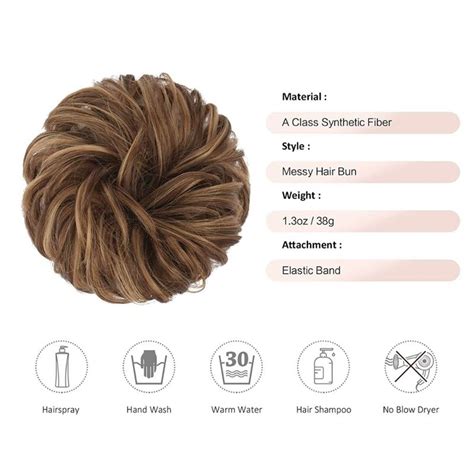 Messy Bun Hårstrikk med krøllete kunstig hår 6AH27 Ash Brown og