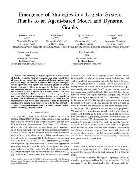 pdf emergence of strategies in a logistic system thanks to an agent based model and dynamic graphs