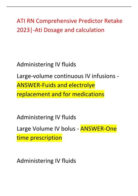 ATI RN Comprehensive Predictor Retake 2023 Ati Dosage And Calculation