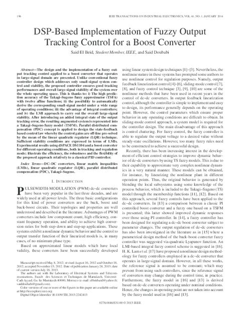 pdf dsp based implementation of fuzzy output tracking control for a boost converter driss