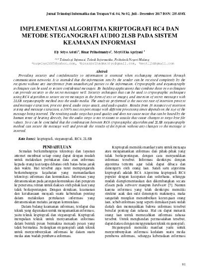 implementasi algoritma kriptografi rc4 dan metode steganography audio 2 lsb pada keamanan sistem