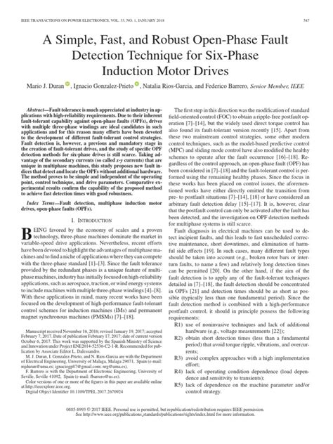 a simple fast and robust open phase fault detection technique for six phase induction motor