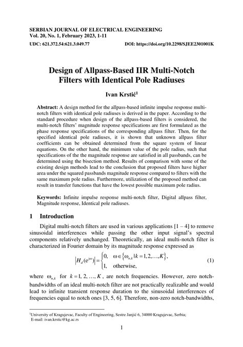Pdf Design Of Allpass Based Iir Multi Notch Filters With Identical