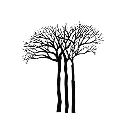 Hand Drawn Naked Tree Silhouettes Isolated On White Background