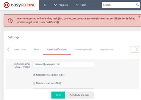 Ruby Easy Redmine SMTP Configuration Error An Error Occurred While