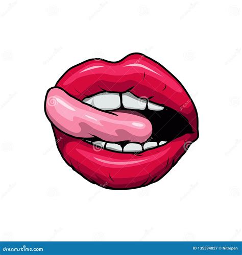 Woman Licking Red Lips Stock Vector Illustration Of Drawn 135394827