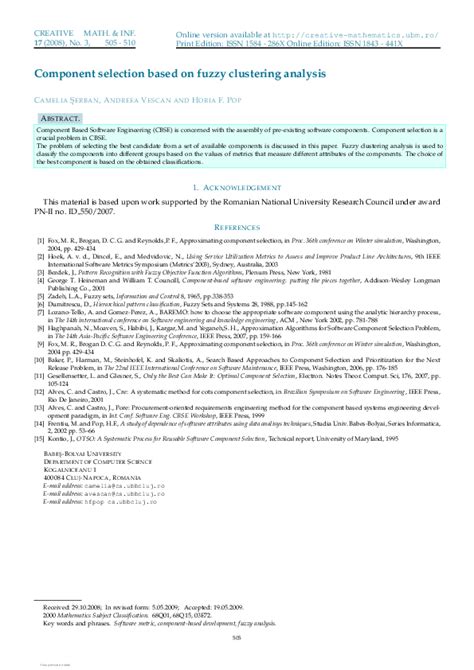 pdf component selection based on fuzzy clustering analysis horia pop