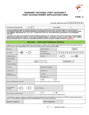 Fillable Online Instructions For Filing An Application For Port Permits