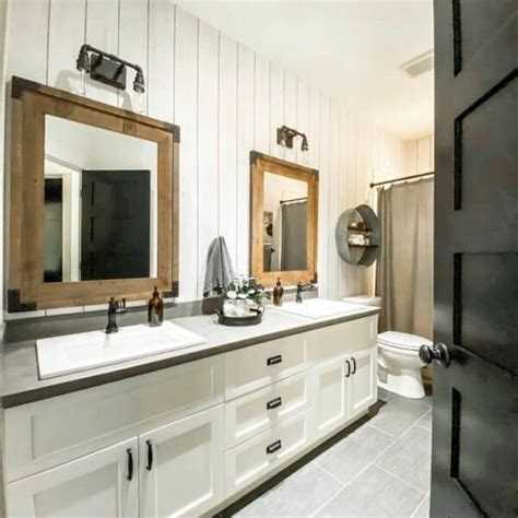 Shiplap Bathroom With White Double Sink Vanity Soul Lane