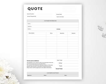 Quotation Template Editable Quote Form Price Quote For Small Business