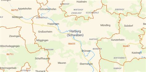 86655 Harburg Schwaben mit PLZ Karte und Straßenverzeichnis