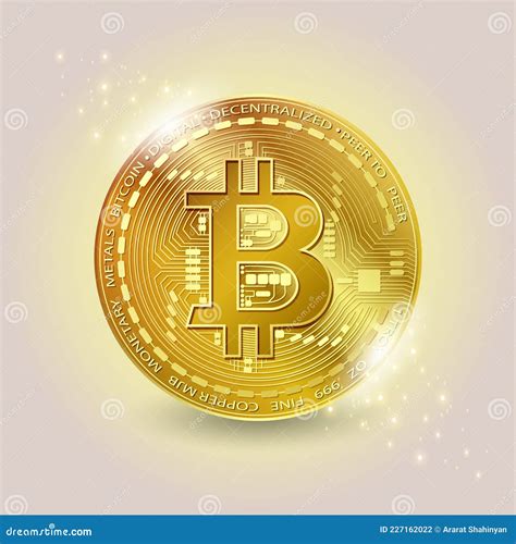 Bitcoin Golden Digital Cryptocurrency Coin Vector Realistic Shiny