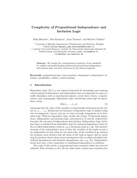pdf complexity of propositional independence and inclusion logic