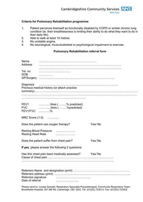 Pulmonary Rehabilitation Referral Form