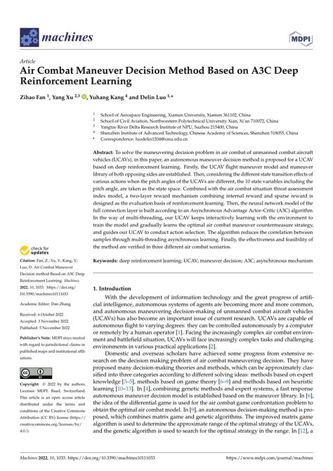 pdf air combat maneuver decision method based on a3c deep reinforcement learning